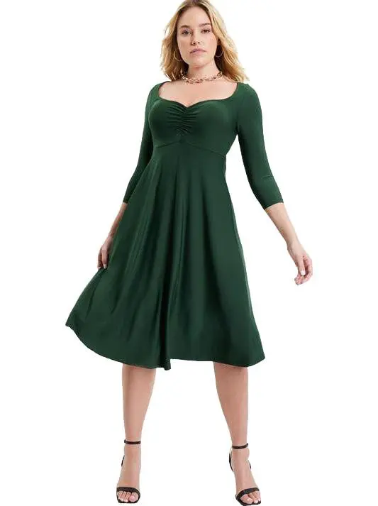 JUNE + VIE Sweetheart Neckline Swing Dress - Midnight Green