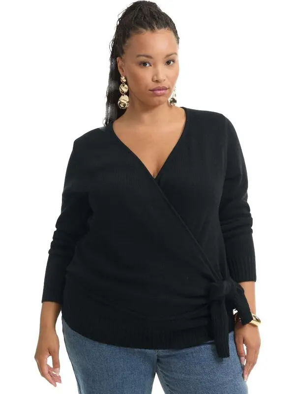 JUNE + VIE Wrap-front Cardigan - Black