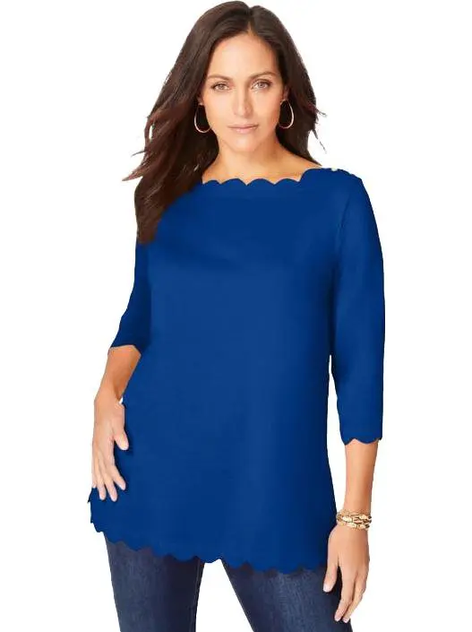 JESSICA LONDON Scallop Boatneck Tunic - Dark Sapphire