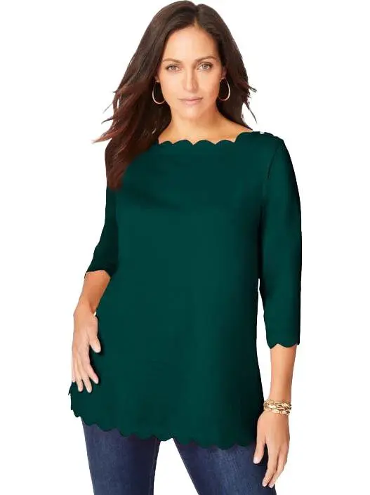 JESSICA LONDON Scallop Boatneck Tunic - Emerald Green