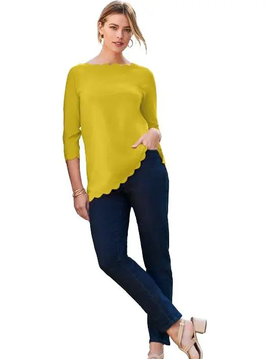 JESSICA LONDON Scallop Boatneck Tunic - Golden Citrus