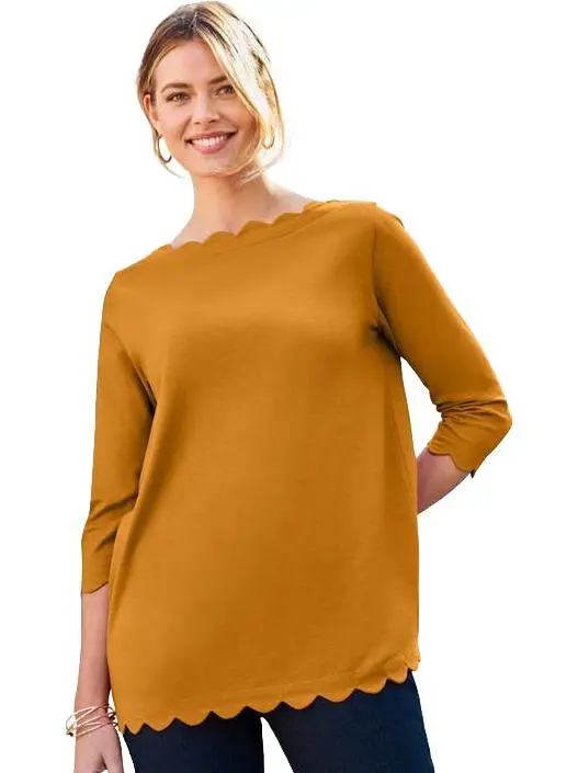 JESSICA LONDON Scallop Boatneck Tunic - Rich Gold