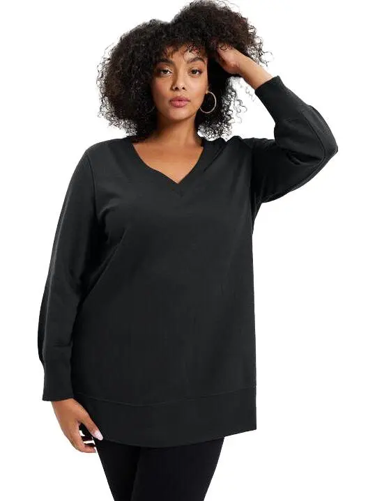 JUNE + VIE V-neck French Terry Sweatshirt - Black