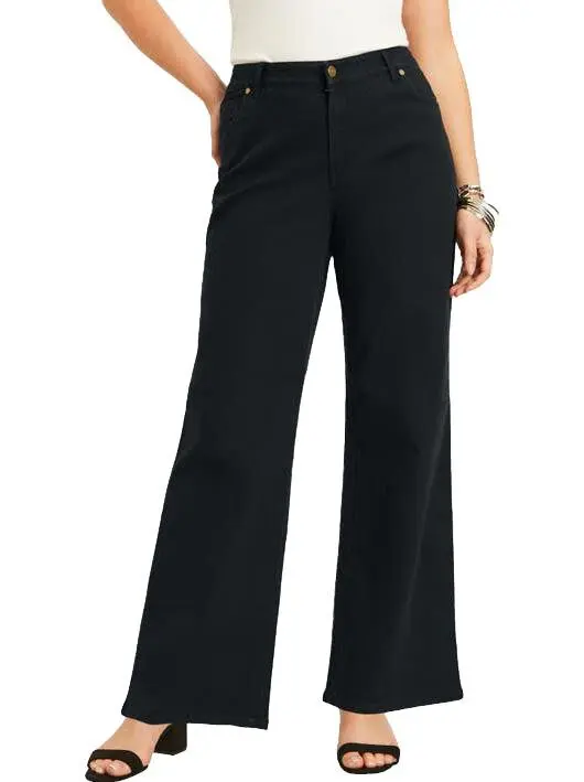 JUNE + VIE Curvie Fit Wide-leg Jeans - Black
