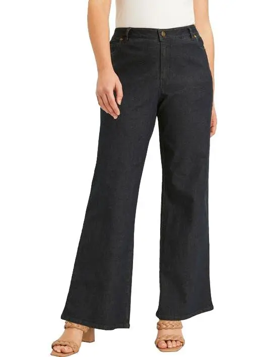JUNE + VIE Curvie Fit Wide-leg Jeans - Dark Blue
