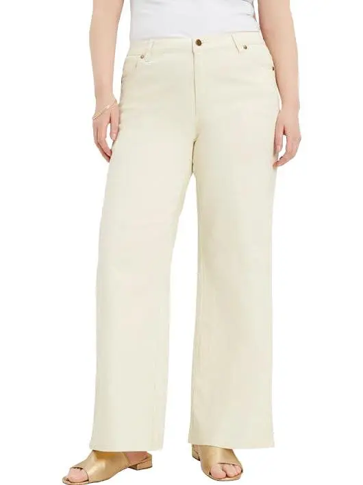 JUNE + VIE Curvie Fit Wide-leg Jeans - Ivory