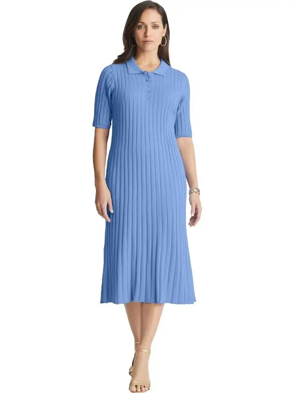 JESSICA LONDON Ribbed Henley A-line Dress - French Blue