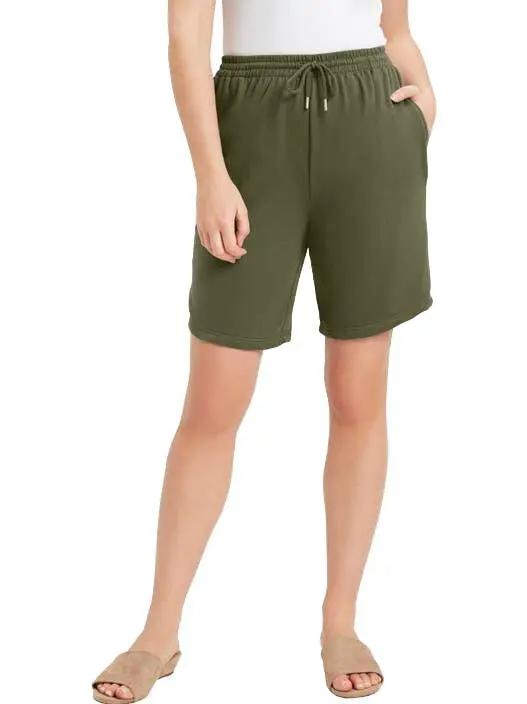 JUNE + VIE French Terry Bermuda Shorts - Dark Olive Green