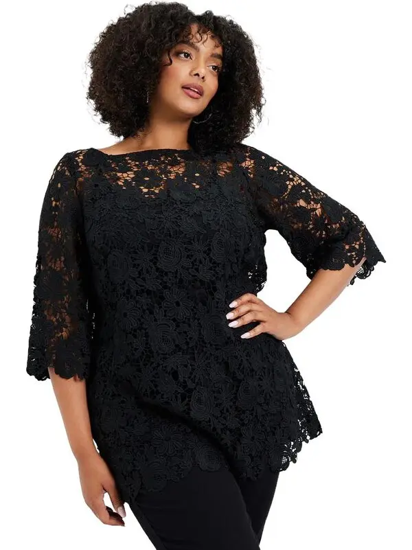 JUNE + VIE Allover Lace Top - Black