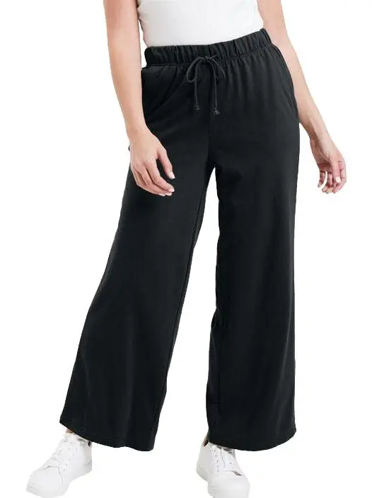 JUNE + VIE French Terry Wide-leg Pants - Black
