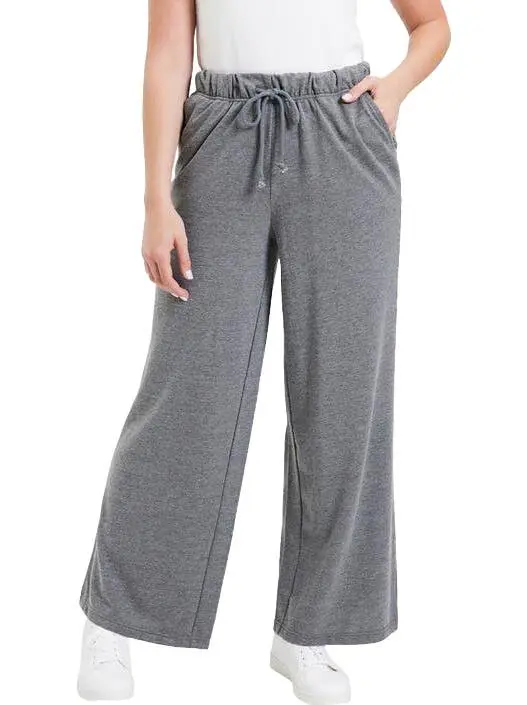 JUNE + VIE French Terry Wide-leg Pants - Medium Heather Grey