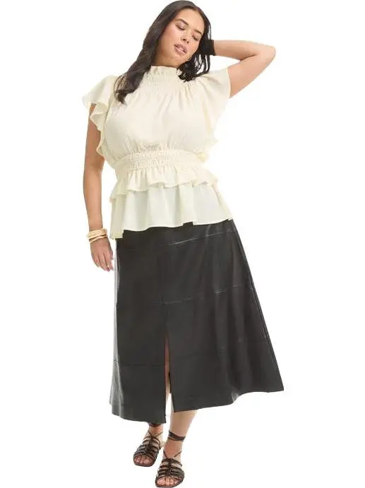 JUNE + VIE Mockneck Ruffle Blouse - Vanilla Ice