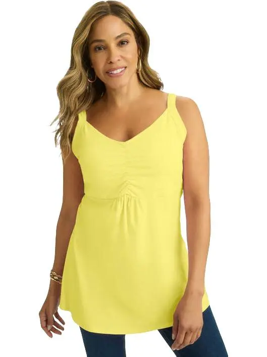 JESSICA LONDON Stretch Cotton Shirred Tank - Bright Lemon