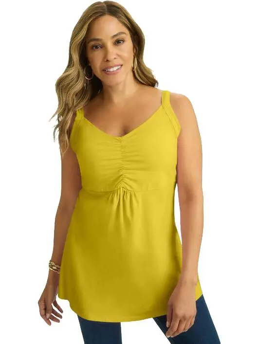 JESSICA LONDON Stretch Cotton Shirred Tank - Golden Citrus