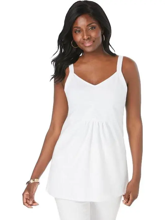 JESSICA LONDON Stretch Cotton Shirred Tank - Raspberry