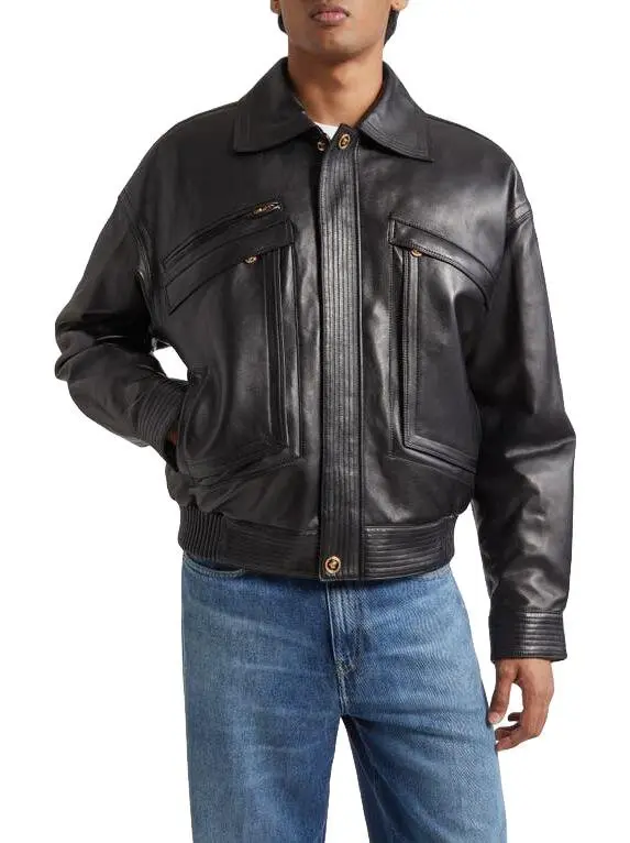 Versace Plongé Leather Blouson Jacket - Black