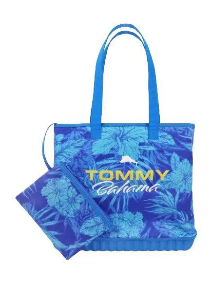 Tommy Bahama Water-repellent Floral Print Tote With Pouch - Turquoise