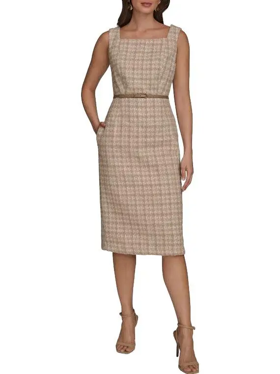 Donna Karan New York Sleeveless Tweed Midi Dress - Taupe Mult