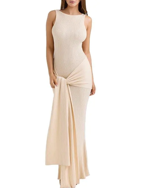 House Of Cb Akaia Draped Knit Maxi Dress - Champagne