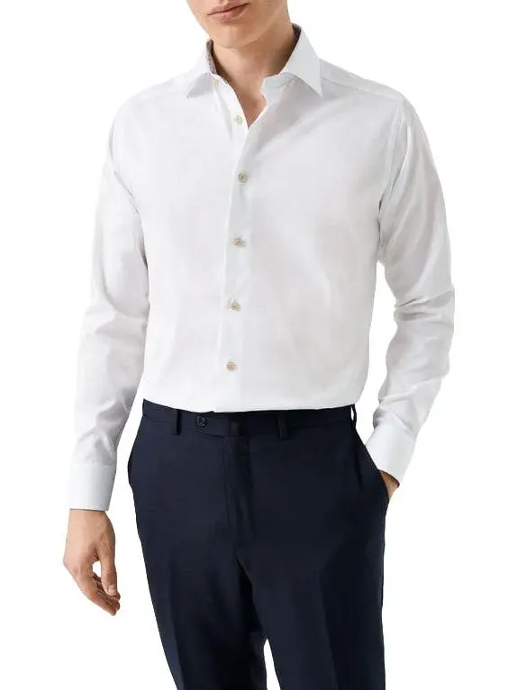Eton Slim Fit Solid Shirt With Medallion Detail - White