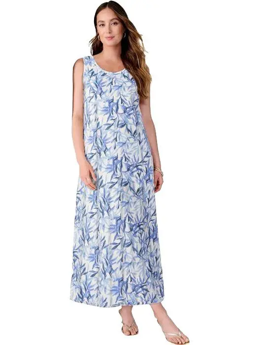 JESSICA LONDON Denim Maxi Dress - Blue Watercolor Palms