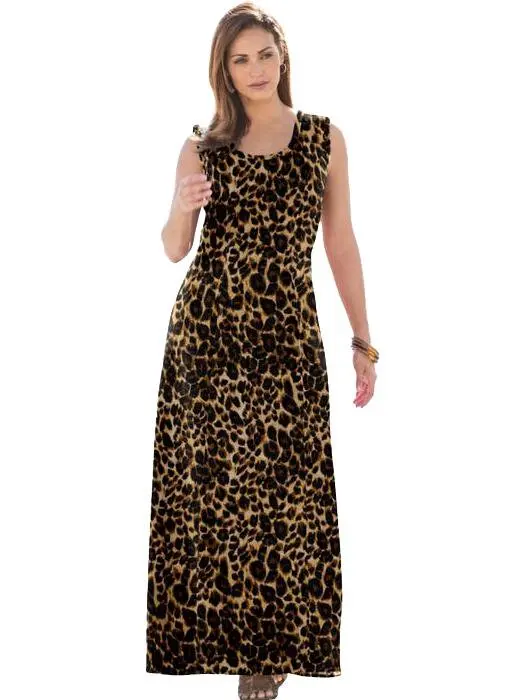 JESSICA LONDON Denim Maxi Dress - Brown Painterly Cheetah