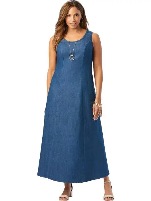 JESSICA LONDON Denim Maxi Dress - Medium Stonewash