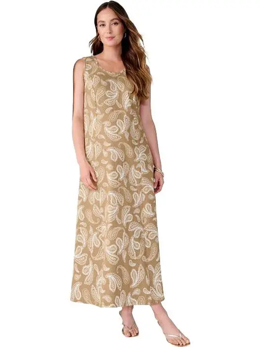 JESSICA LONDON Denim Maxi Dress - Soft Camel Sketch Paisley