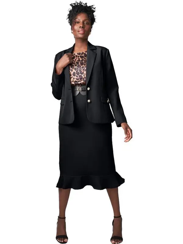 JESSICA LONDON Stretch Crepe Peplum Skirt Suit - Black