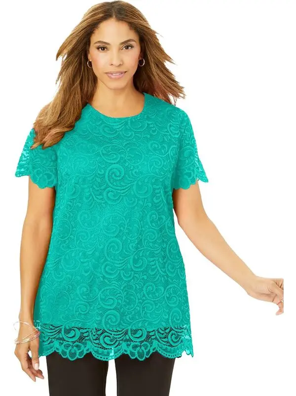 JESSICA LONDON Stretch Lace Tunic - Aqua Sea