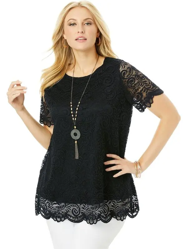 JESSICA LONDON Stretch Lace Tunic - Black