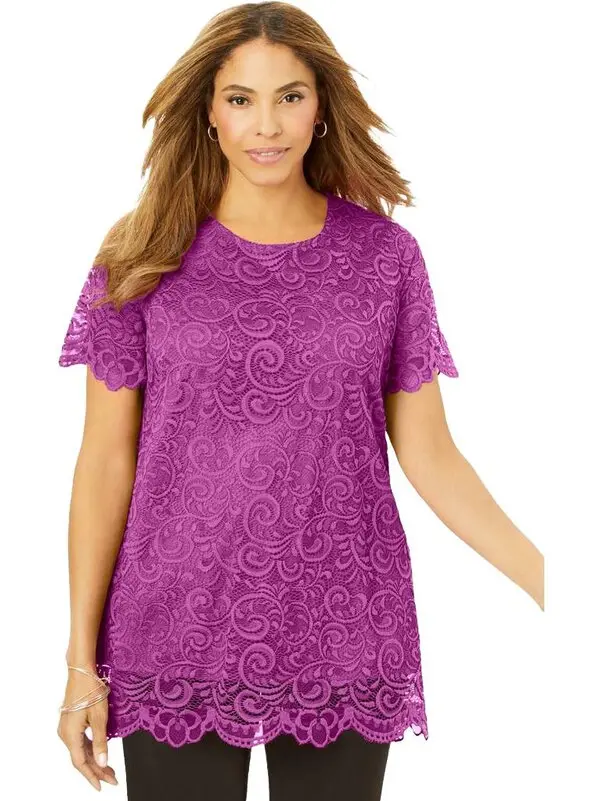 JESSICA LONDON Stretch Lace Tunic - Deep Orchid