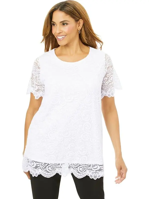 JESSICA LONDON Stretch Lace Tunic - White