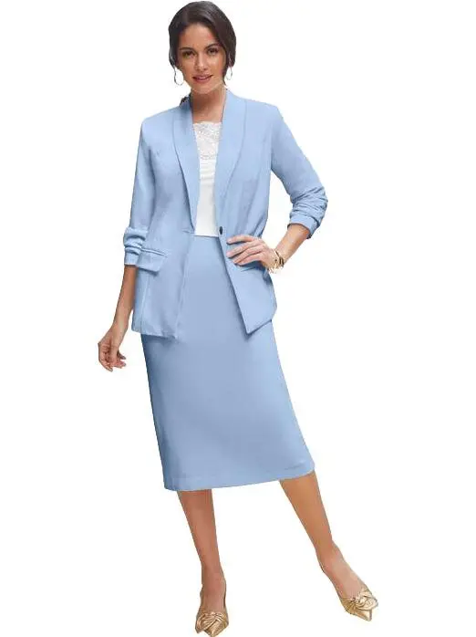 JESSICA LONDON Stretch Crepe Skirt Suit - Azure Mist