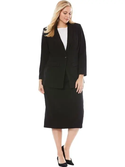 JESSICA LONDON Stretch Crepe Skirt Suit - Black