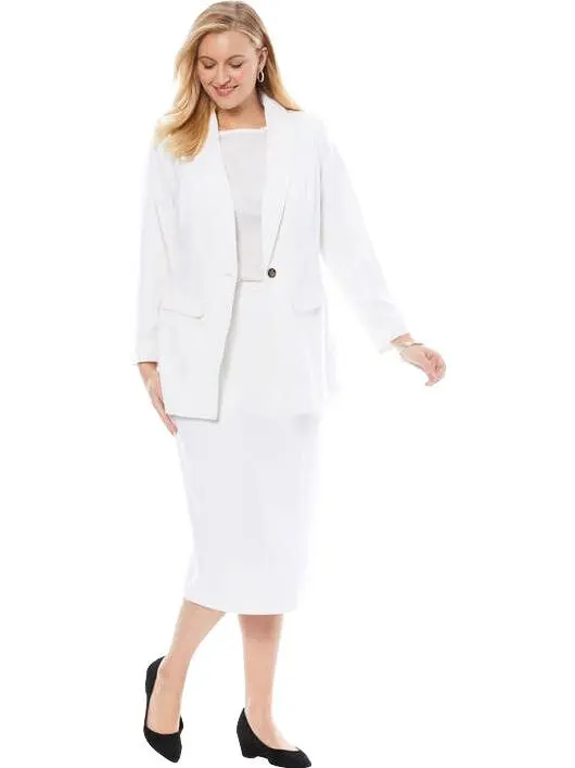 JESSICA LONDON Stretch Crepe Skirt Suit - White