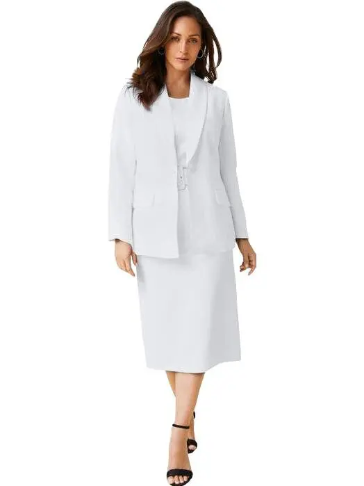JESSICA LONDON Stretch Crepe Skirt Suit - White