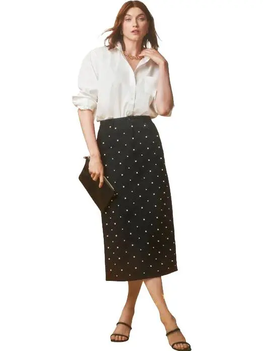 JESSICA LONDON Classic Cotton Denim Midi Skirt - Black Pearls
