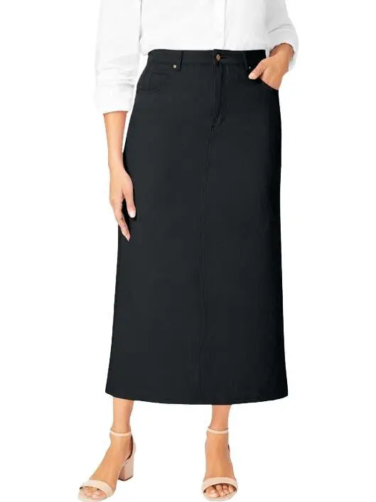 JESSICA LONDON Classic Cotton Denim Midi Skirt - Black