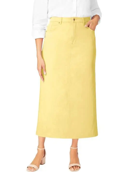 JESSICA LONDON Classic Cotton Denim Midi Skirt - Butter