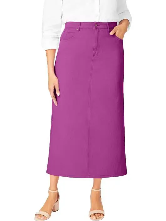 JESSICA LONDON Classic Cotton Denim Midi Skirt - Deep Orchid