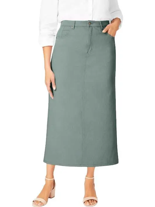 JESSICA LONDON Classic Cotton Denim Midi Skirt - Grey Spruce