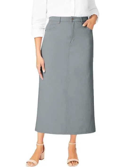 JESSICA LONDON Classic Cotton Denim Midi Skirt - Gunmetal