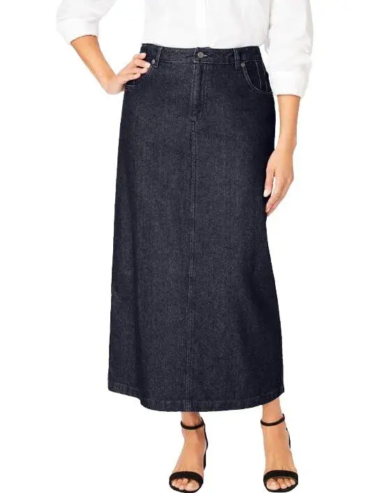 JESSICA LONDON Classic Cotton Denim Midi Skirt - Indigo