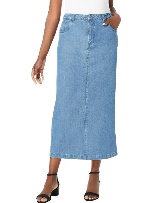 JESSICA LONDON Classic Cotton Denim Midi Skirt - Light Wash