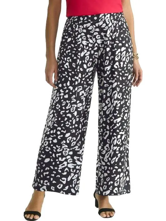 JESSICA LONDON Stretch Knit Wide Leg Pant - Black White Cheetah