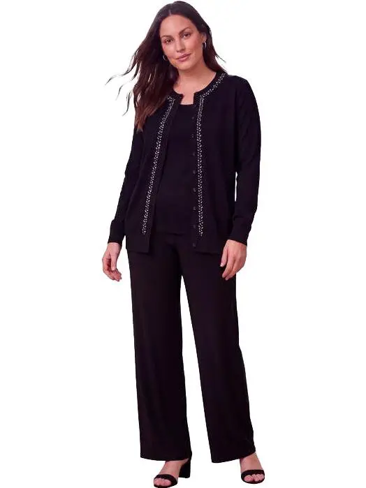JESSICA LONDON Stretch Knit Wide Leg Pants - Black