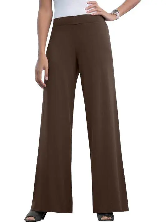 JESSICA LONDON Stretch Knit Wide Leg Pant - Chocolate