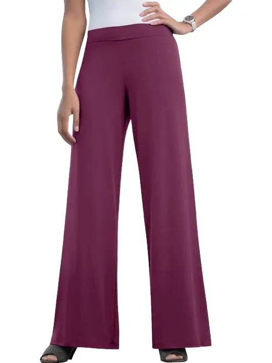 JESSICA LONDON Stretch Knit Wide Leg Pant - Deep Claret