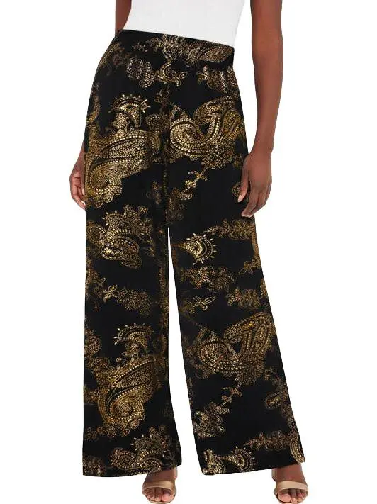 JESSICA LONDON Stretch Knit Wide Leg Pant - Metallic Paisley